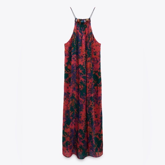 Zara | Dresses | Viscose Midi Dress With Beaded Neck | Poshmark